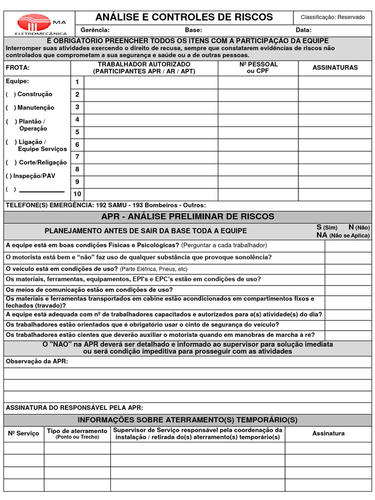 Formulario - Análise e Controle de Riscos | PDF