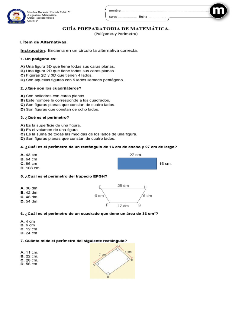 Guía de Polígonos y Perímetros | PDF