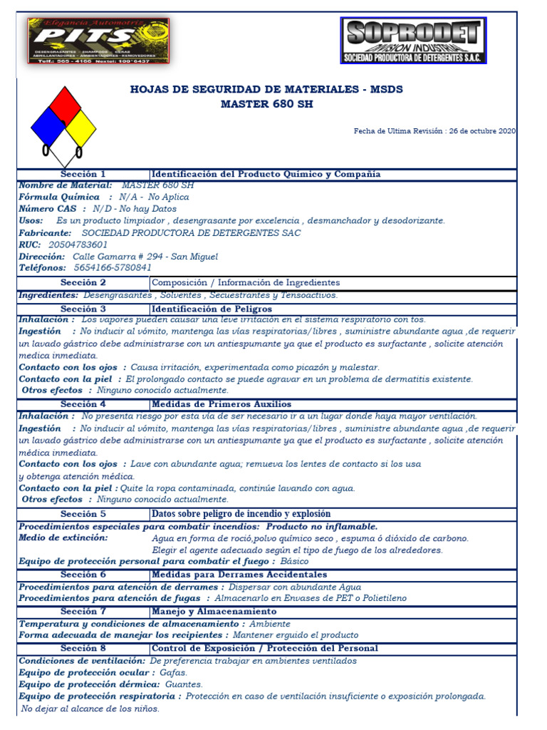 MSDS - Master 680 | PDF