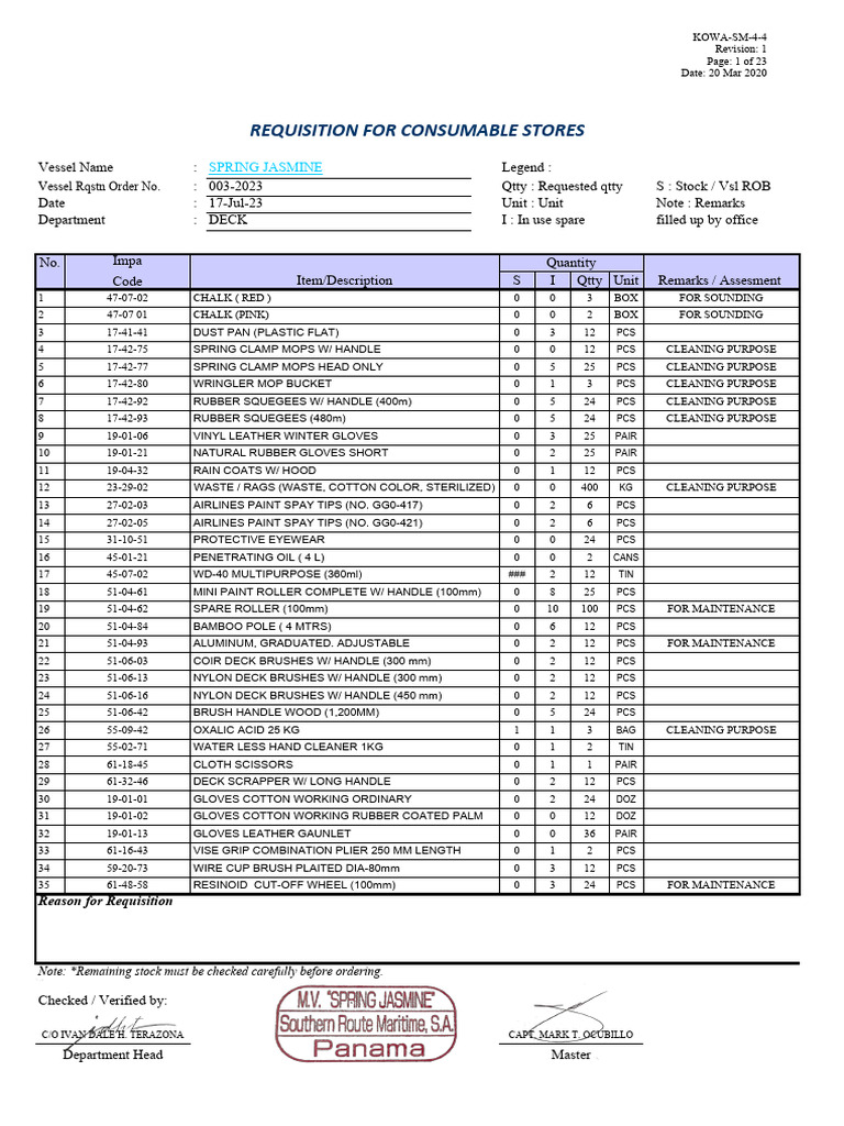 KOWA-SM-4-4 Requisition For Consumable Stores | PDF