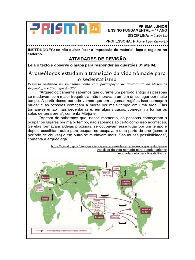 HISTÓRIA 4º ANO REVISÃO | PDF
