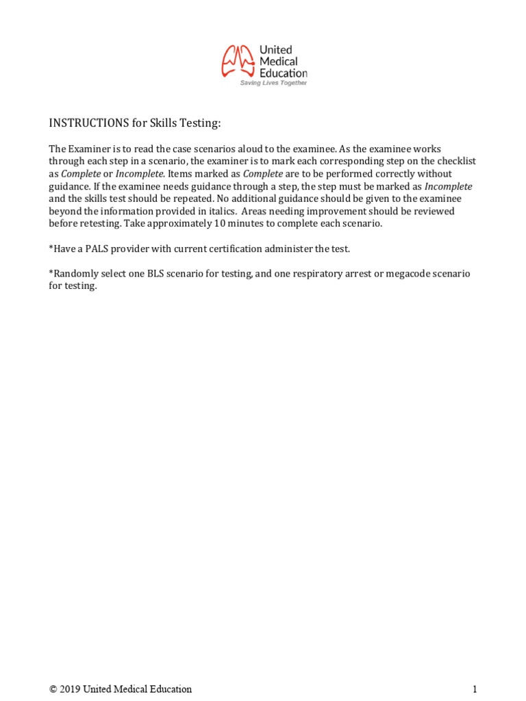 BLS Skills Testing Instructions and Scenarios | PDF | Self-Improvement