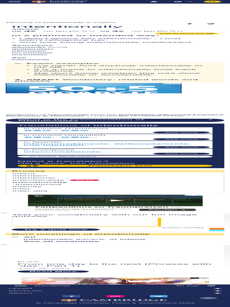 INTENTIONALLY English Meaning - Cambridge Dictionary | PDF