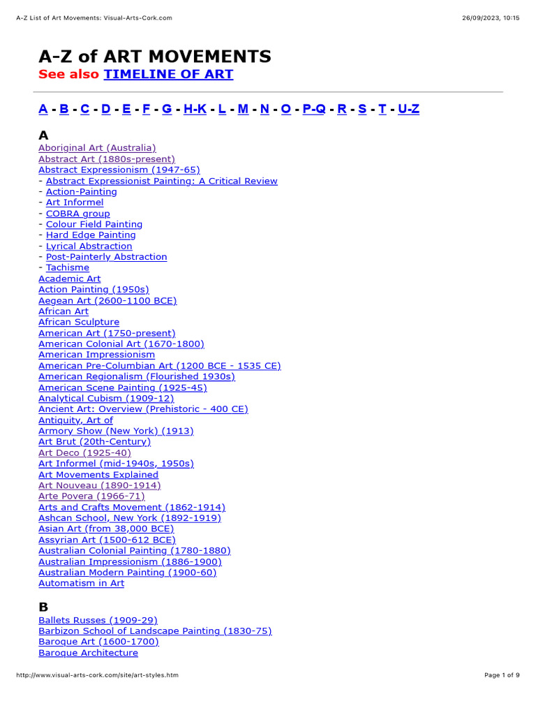 Comprehensive Art Movements List | PDF | Impressionism | Sculpture