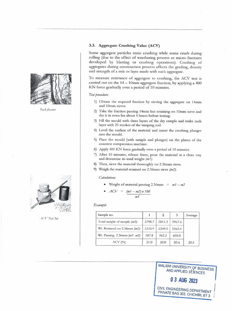 Aggregate Crushing Value (ACV) Test Procedure | PDF