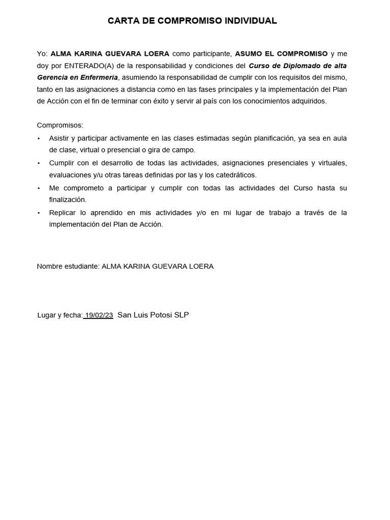 Carta de Compromiso del Diplomado | PDF