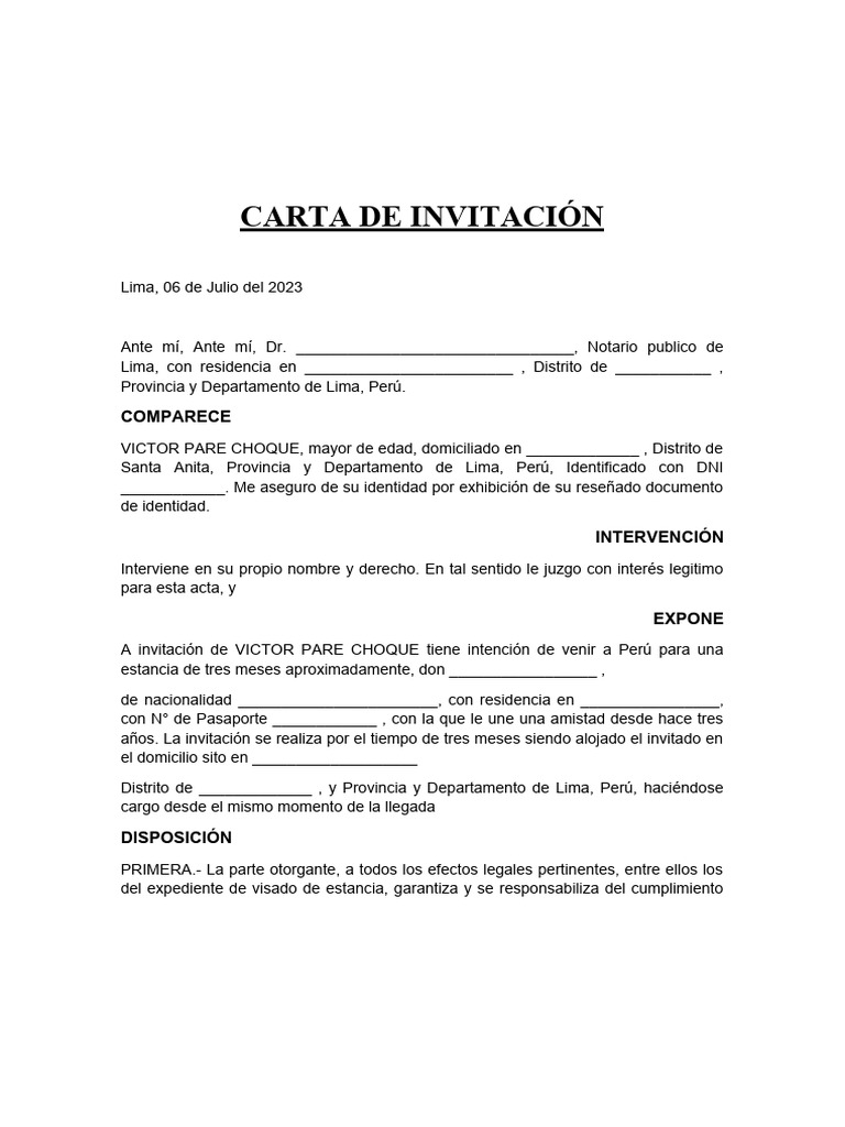 Modelo de Carta de Invitación a Perú | PDF | Gobierno | Justicia