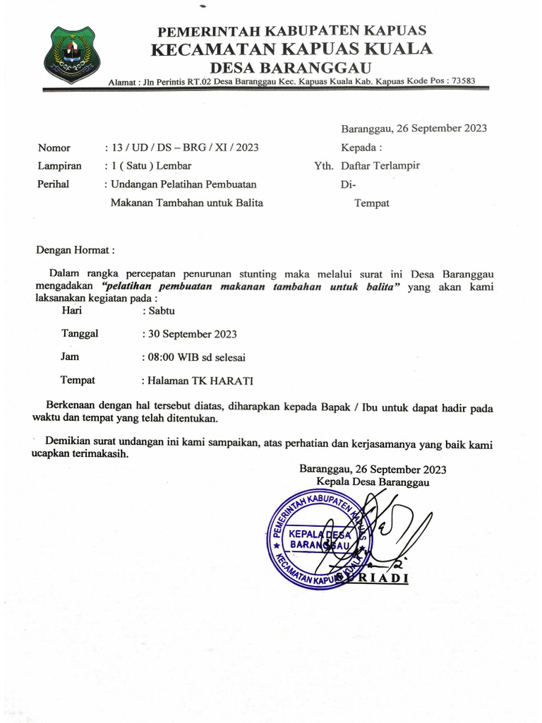 undangan pelatihan kader posyandu | PDF