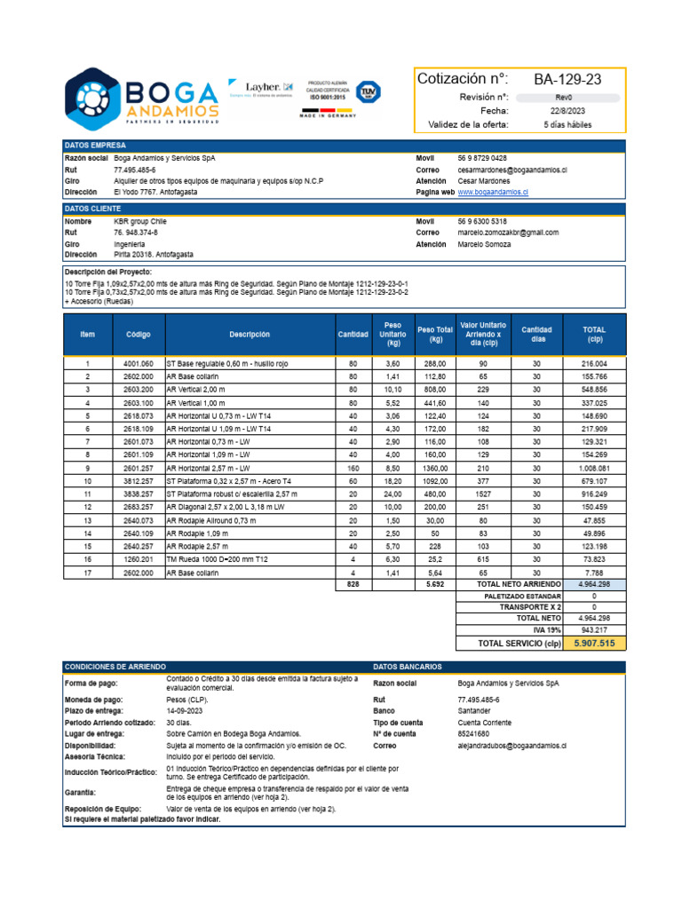 Cotizacion Boga | PDF