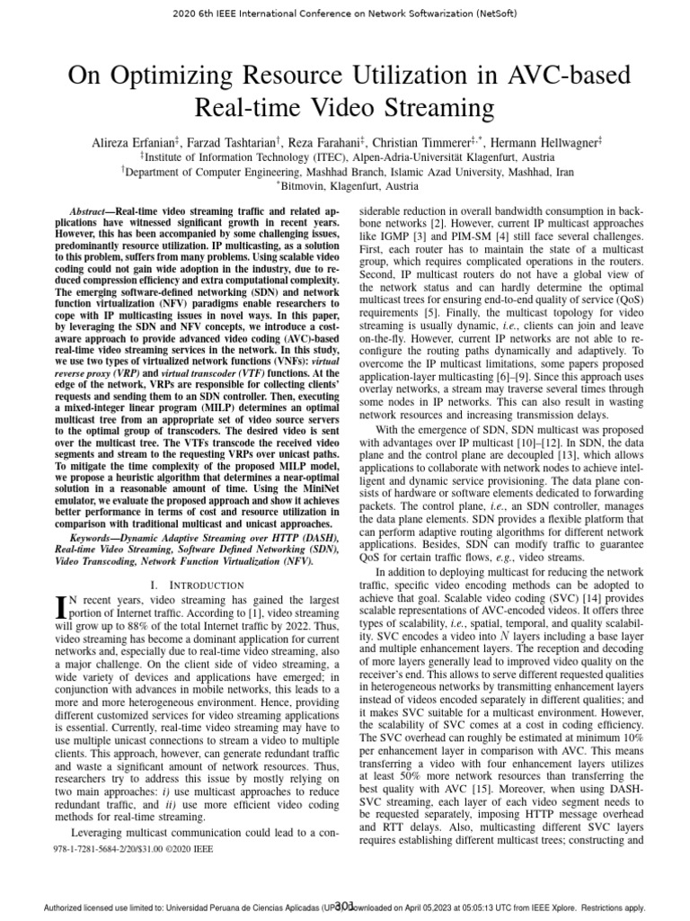 On Optimizing Resource Utilization in AVC-based Real-Time Video ... On Optimizing Resource Utilization in AVC-based Real-Time Video ...
