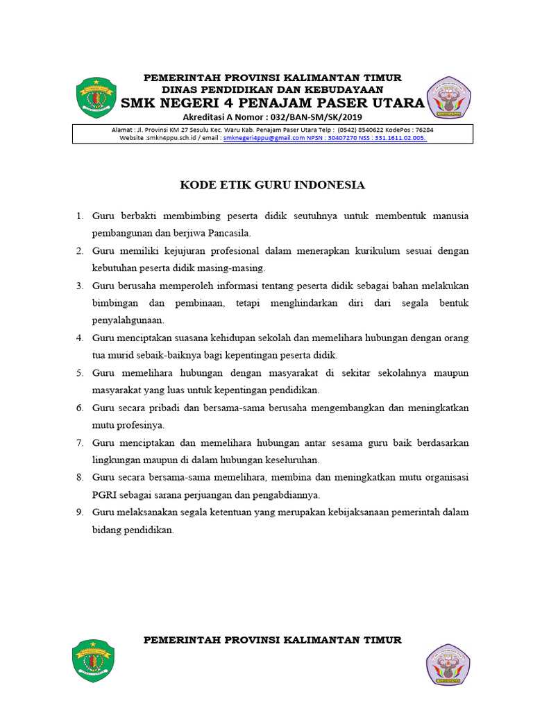 Kode Etik Guru Indonesia-2021 | PDF | Karier & Perkembangan
