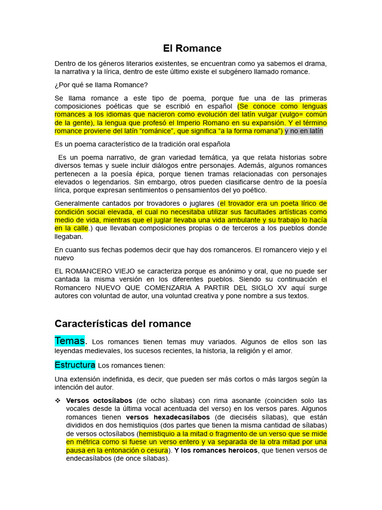 El Romance Clase Practica 2 | PDF | Poesía