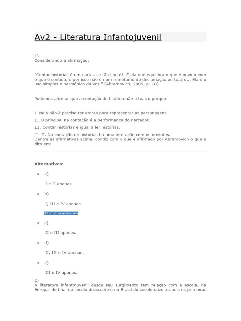 Av2 - Literatura Infantojuvenil | PDF