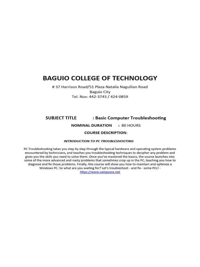 College Basic Troubleshooting Module 1 Pdf