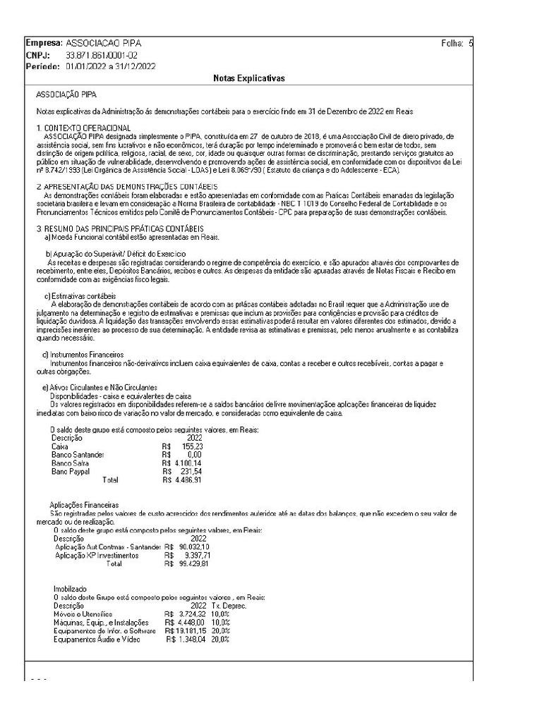Notas Explicativas 2022 | PDF
