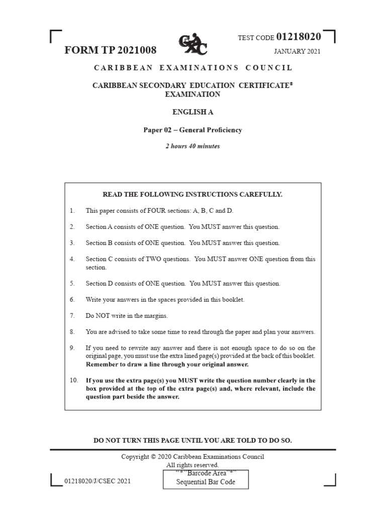 English Past Paper Questions | PDF