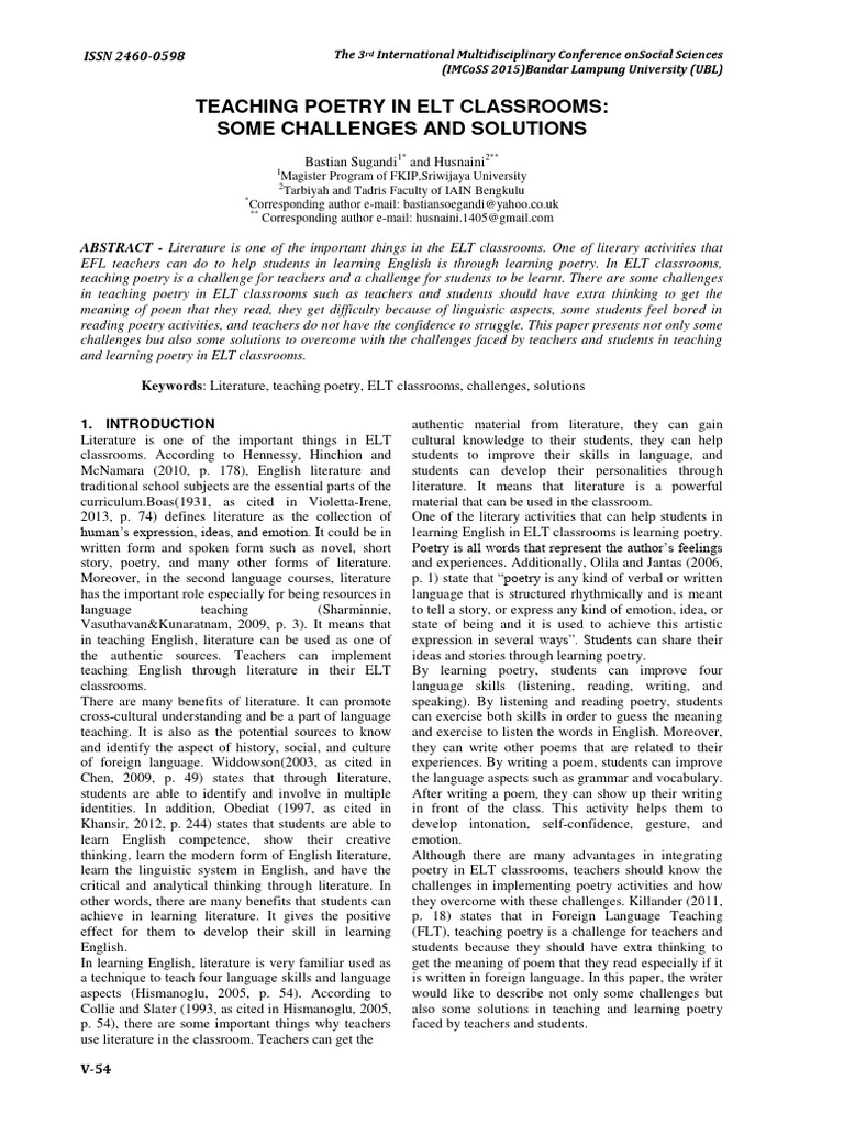 Teaching Poetry in The Esl Classroom | PDF