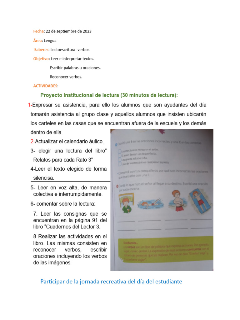 Actividades de Lectoescritura y Verbos | PDF | Estudios de idiomas ...