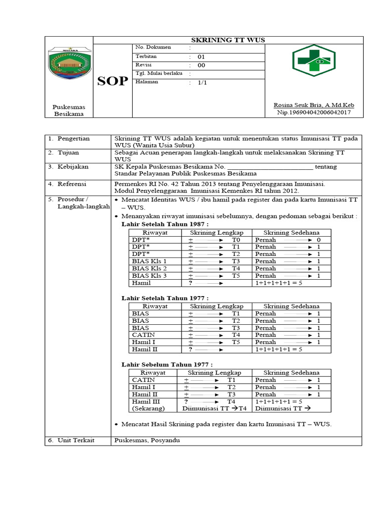 Sop Skrining TT Wus | PDF