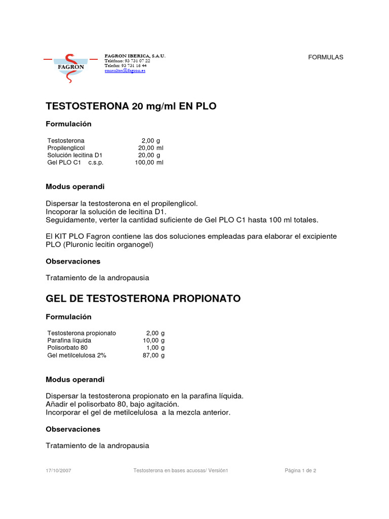 Formulaciones de Testosterona Magistral | PDF