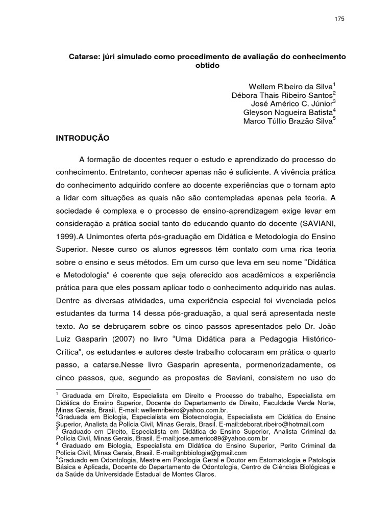 Artigo - Catarse - Juri Simulado Como Procedimento de Avaliacao Do Conhecimento Obtido | PDF