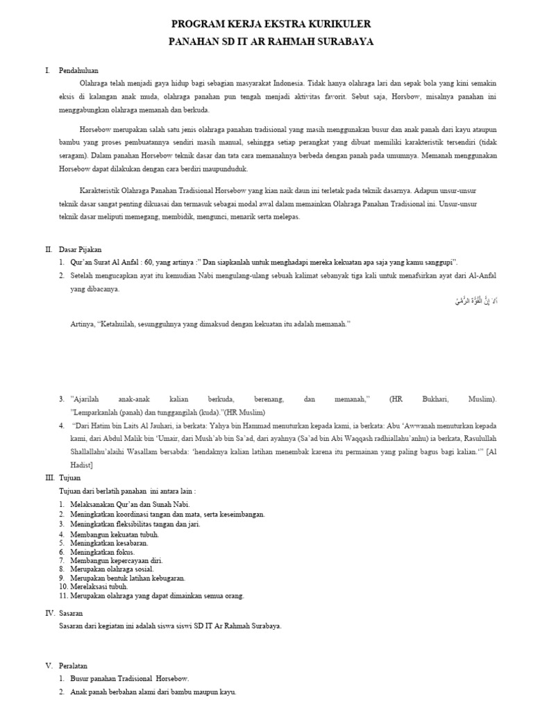 Program Kerja Ekstra Kurikuler Panahan TP 2023 - 2024 | PDF