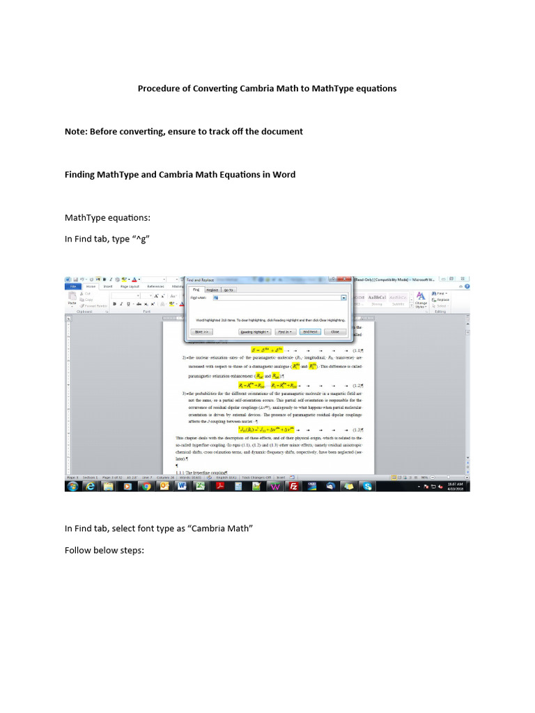 Procedure of Finding and Converting Cambria Math to MathType Equations | PDF