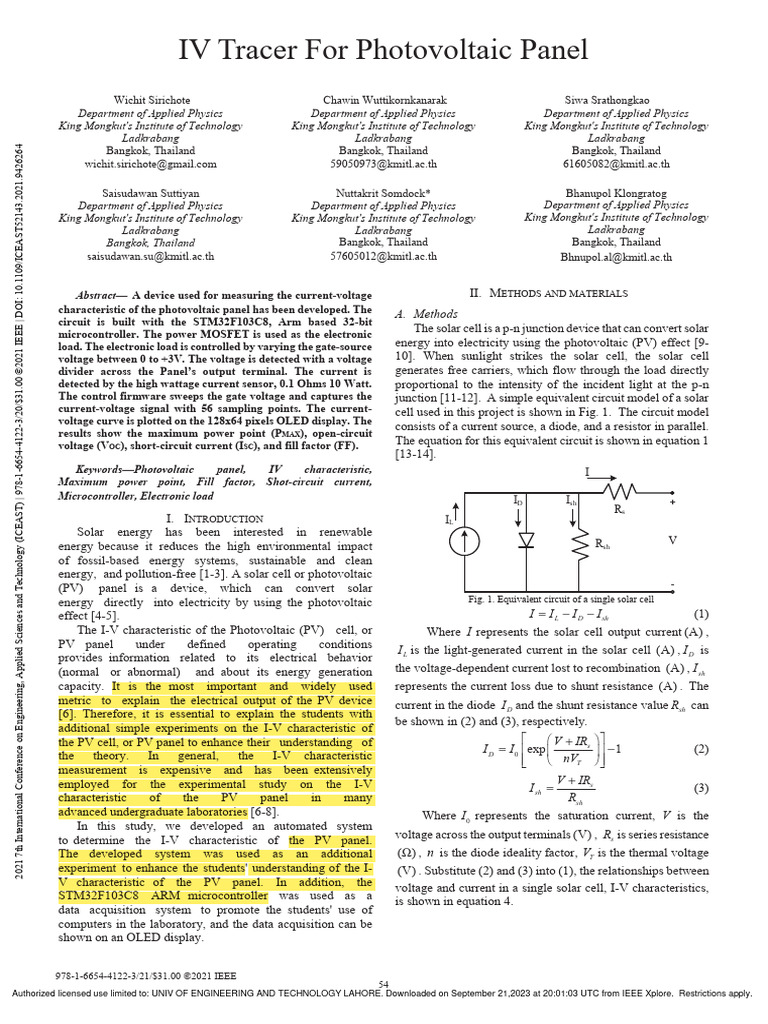 IV Tracer For Photovoltaic Panel | PDF