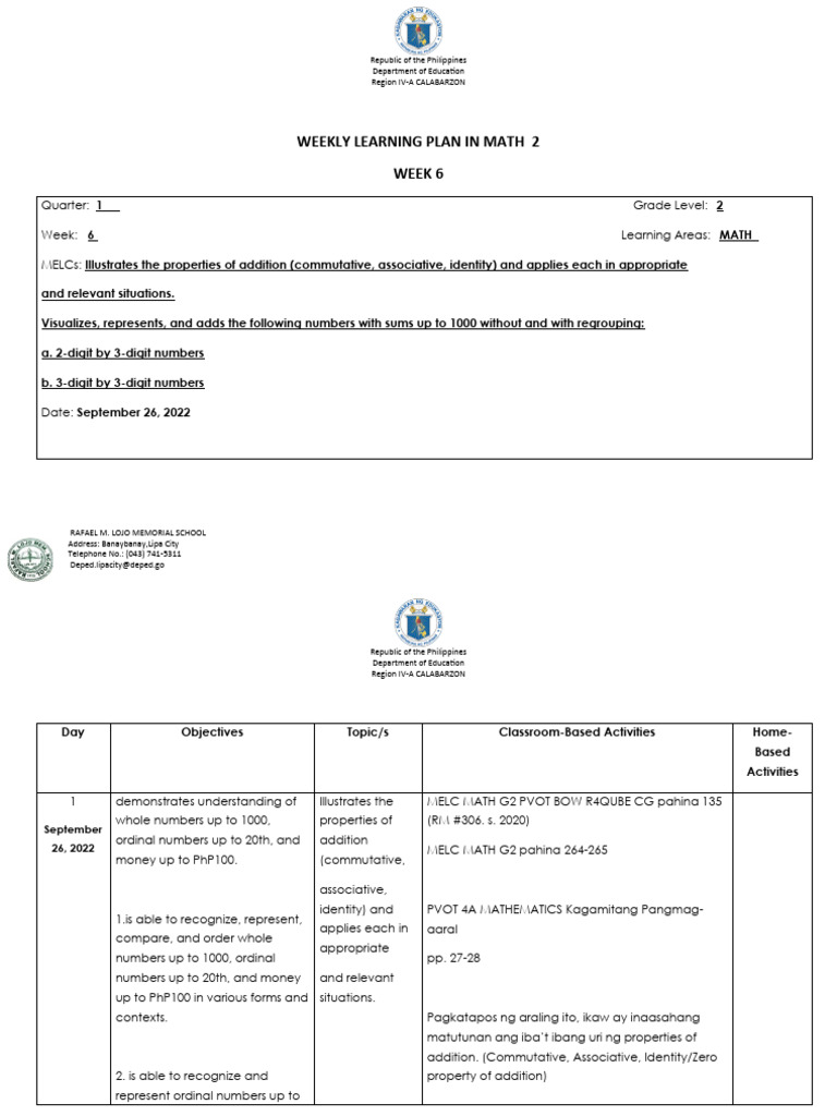 WLP Math Week 6 | PDF