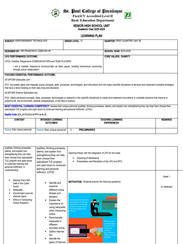Empowerment Technology Learning Plan | PDF | Career & Growth | Computers