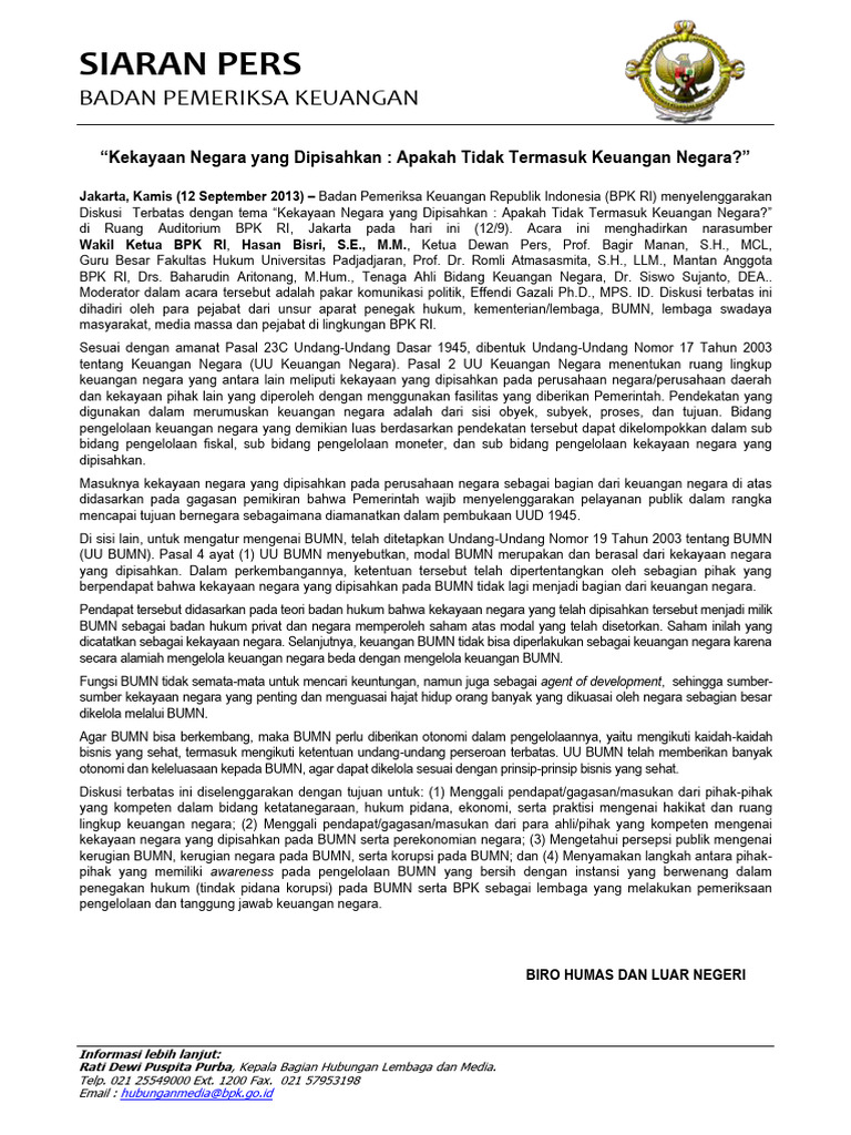 Siaran Pers BPK | PDF Siaran Pers BPK | PDF