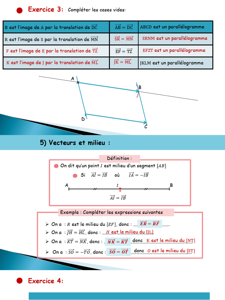 Vecteurs et translations : exercices corrigés | PDF