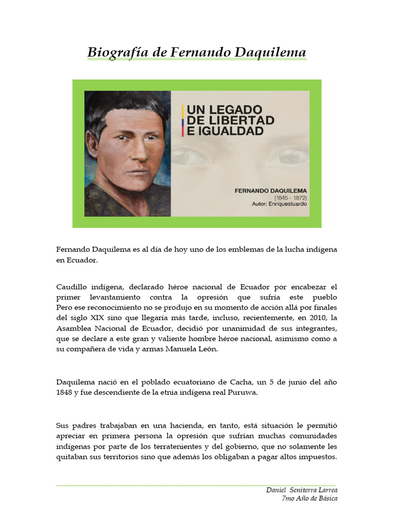 Biografía de Fernando Daquilema, héroe indígena | PDF | América del Sur ...