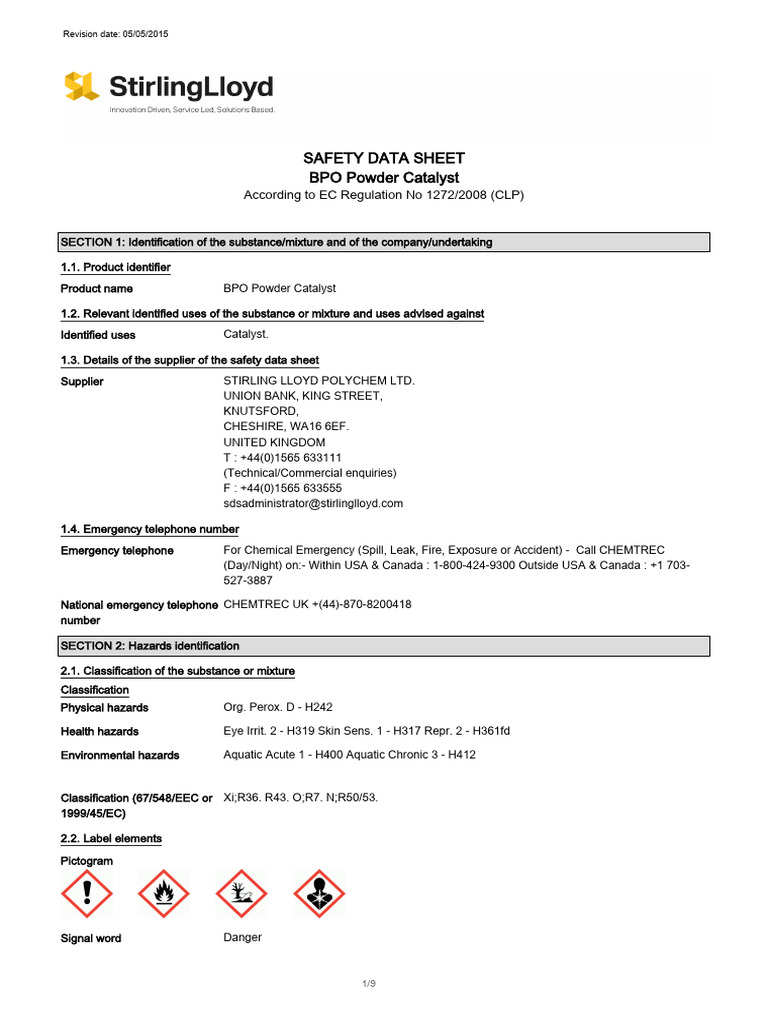 BPO Powder Catalyst | PDF | Toxicity | Materials