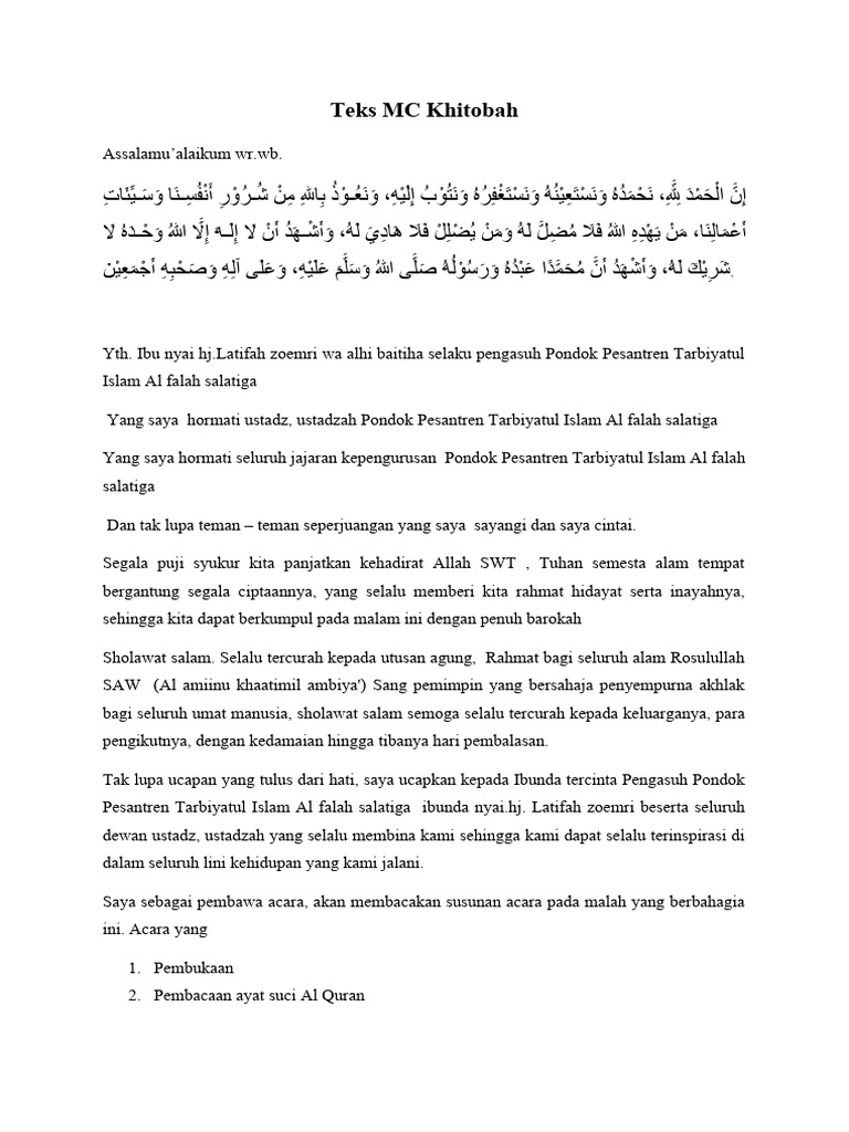 Teks MC Khitobah SMP | PDF