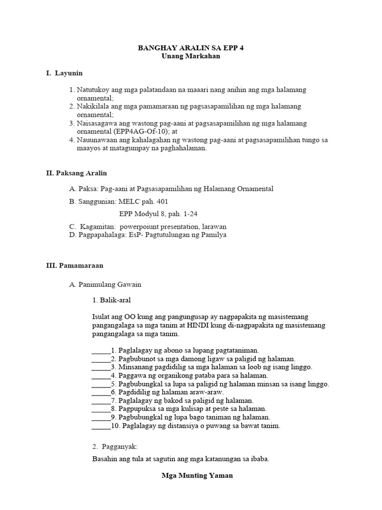 Epp 4 - Pag - Aani at Pagsasapamilihan NG Halamang Ornamental | PDF