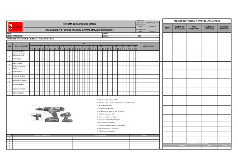 01 CHECK LIST - Taladro Manual Inalambrico DEWALT | PDF 01 CHECK LIST - Taladro Manual Inalambrico DEWALT | PDF