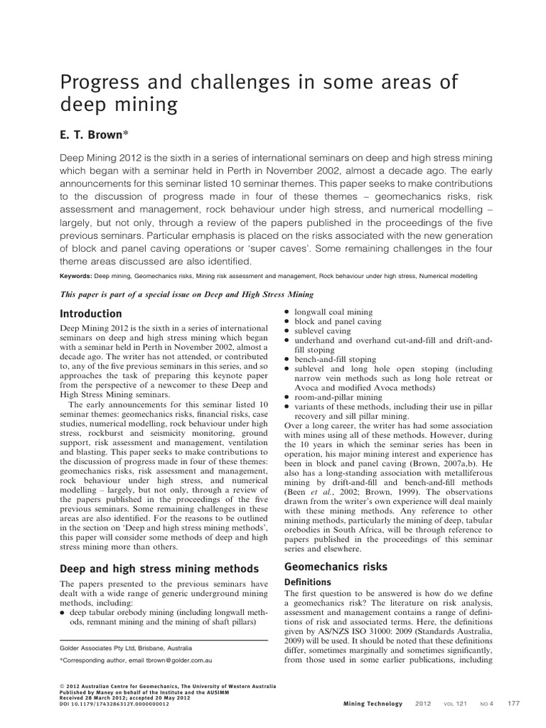 Progress and Challenges in Some Areas of Deep Mining | PDF | Mining | Uncertainty