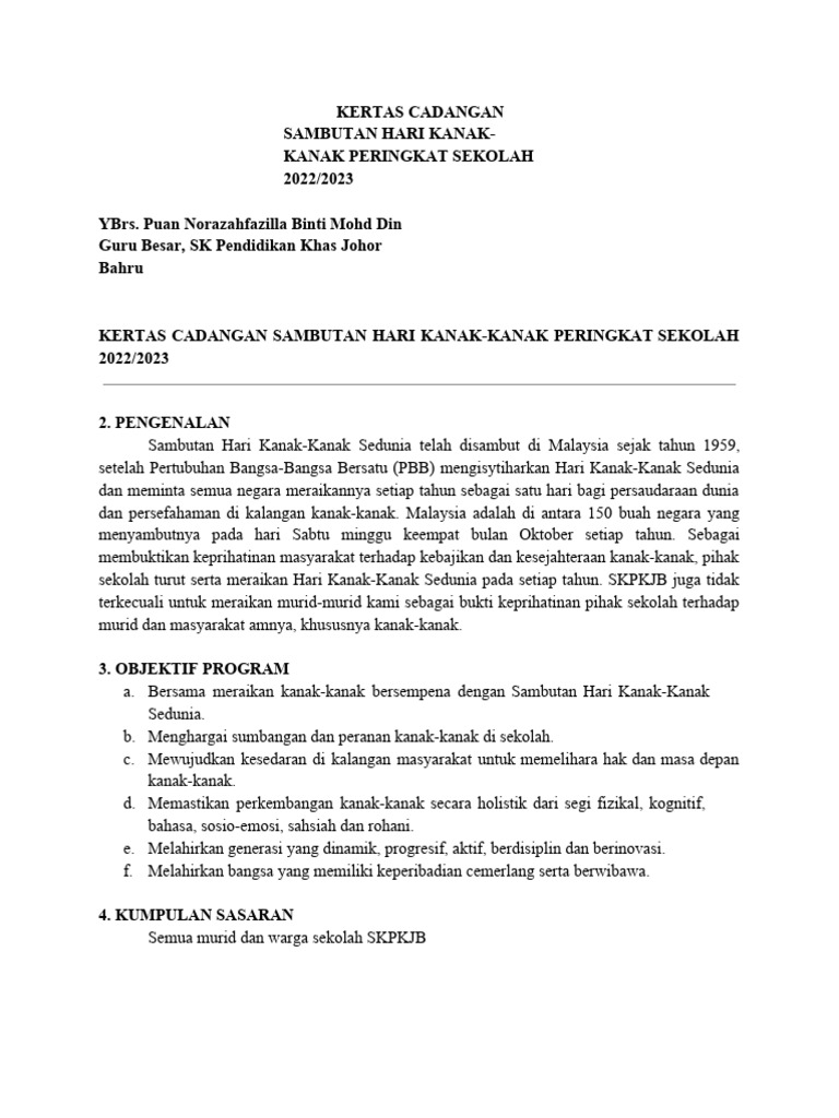Kertas Cadangan Hari Kanak Kanak Pdf