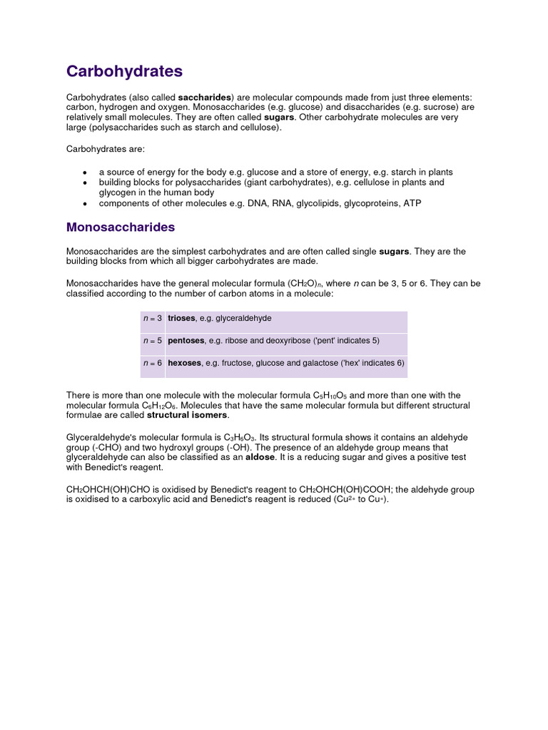 For Note Taking Carbohydrates 1 | PDF | Carbohydrates | Glucose