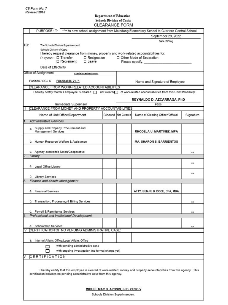 Revised Form7 Clearance Division | PDF