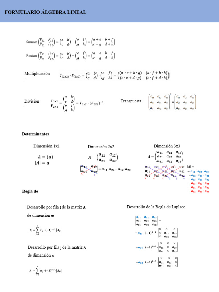 Formulario Algebra lineal | PDF