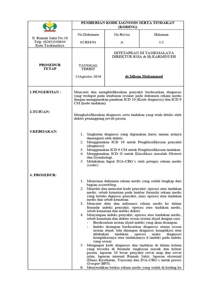 8. PEMBERIAN KODE DIAGNOSIS SERTA TINDAKAN (KODING) | PDF
