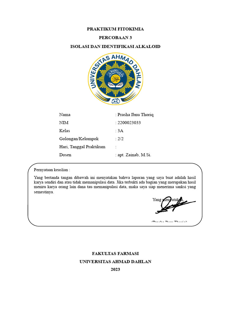 Lapsem P3 Fitokimia Isolasi Dan Identifikasi Alkaloid | PDF