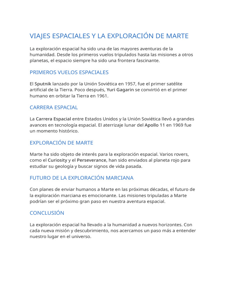 Exploración Espacial y Marte: Futuro y Avances | PDF | Ciencias sociales