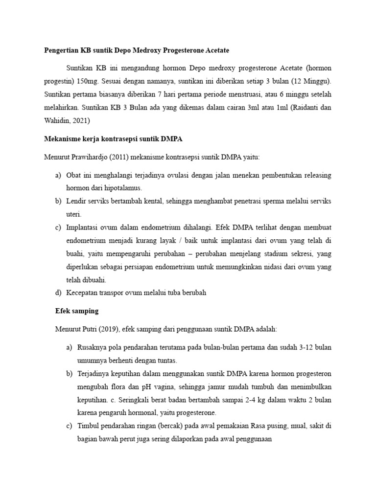Pengertian KB Suntik Depo Medroxy Progesterone Acetate | PDF
