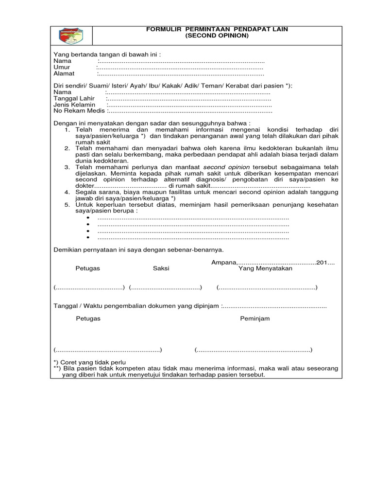 Formulir Permintaan Second Opinion | PDF | Karier & Perkembangan | Hukum