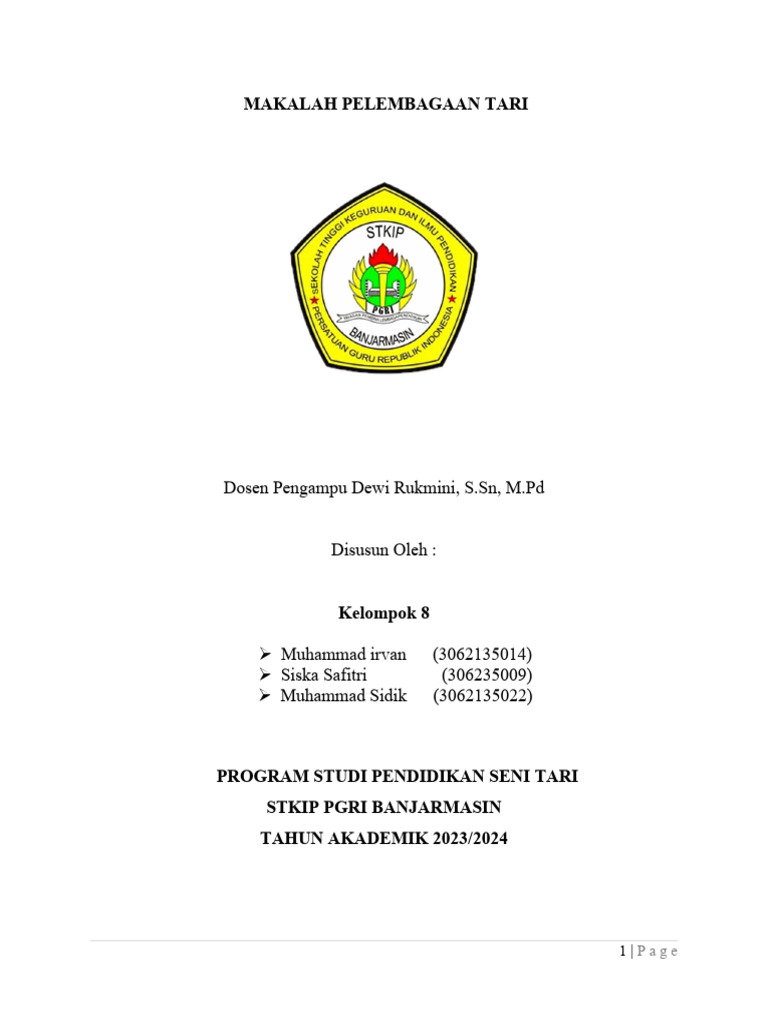 Makalah Pelembagaan Tari Kel 8 | PDF