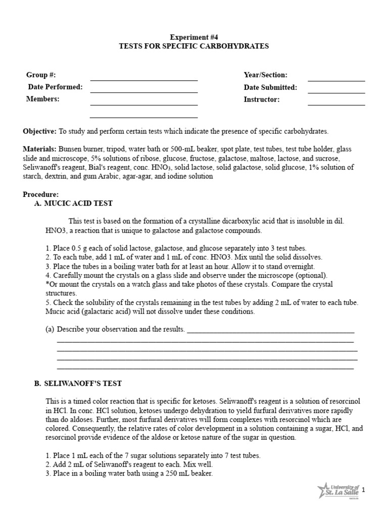 Lab Activity 4 Specific Tests For Carbohydrates | PDF Lab Activity 4 Specific Tests For Carbohydrates | PDF