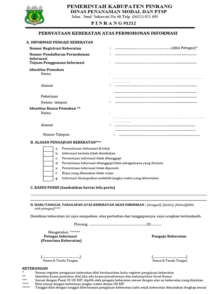 Form Keberatan PPID Baru. Okmi | PDF